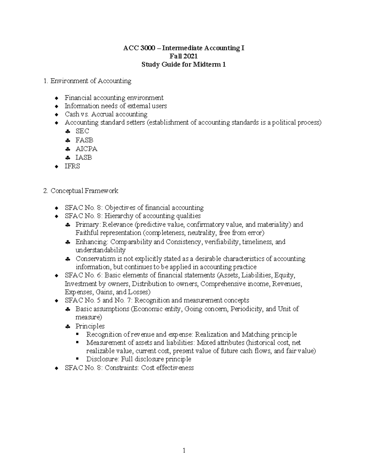 ACC Intermediate Accounting I Fall 2021 Midterm 1 Study Guide - Studocu