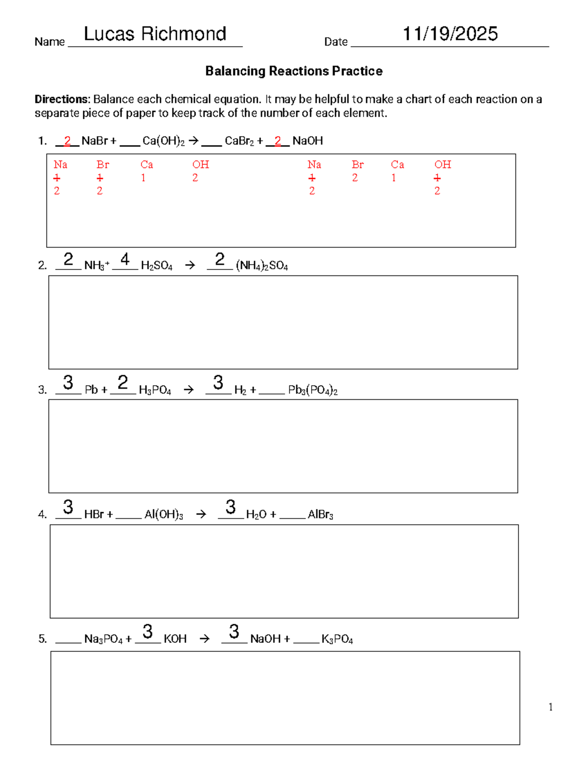 Balancing Chemical Equations Practice - Lucas Richmond - Studocu