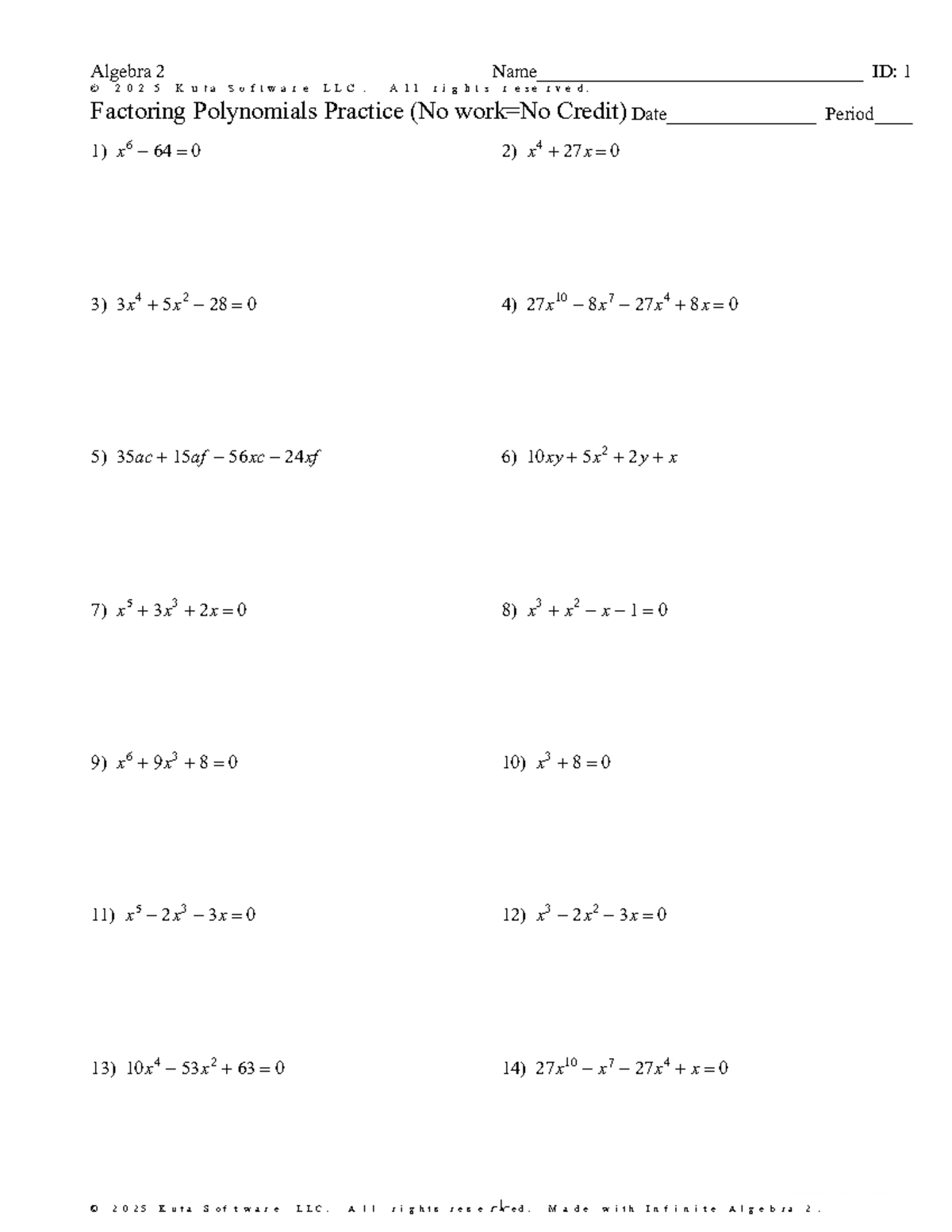 Factoring and Polynomials Practice Quiz Paper Version - ©w o 2 G 0 F 2 ...
