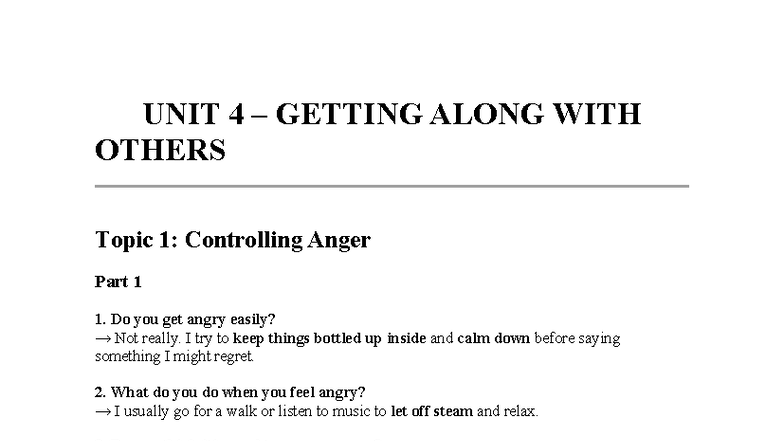 Ielts spk 12 - sfad - 🧩 UNIT 4 – GETTING ALONG WITH OTHERS Topic 1 ...