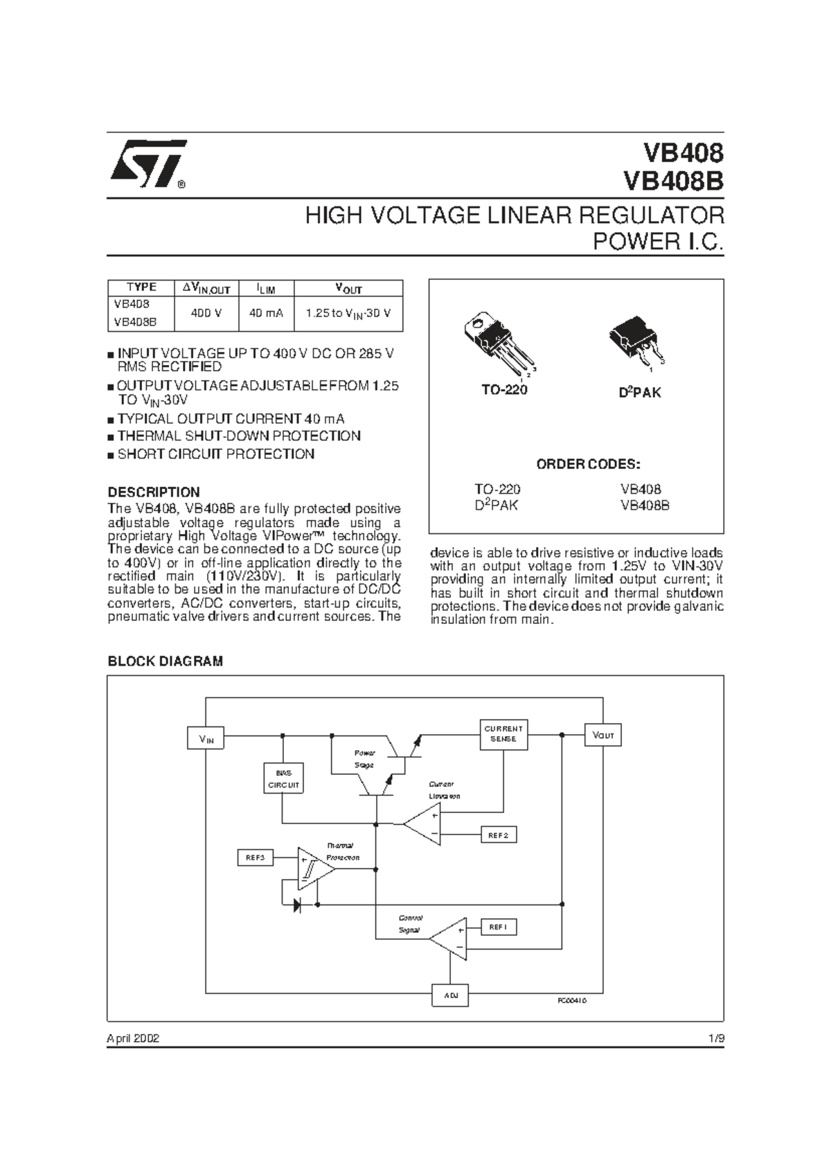 VB408 VB408B Adjustable High Voltage Linear Regulator Overview - Studocu