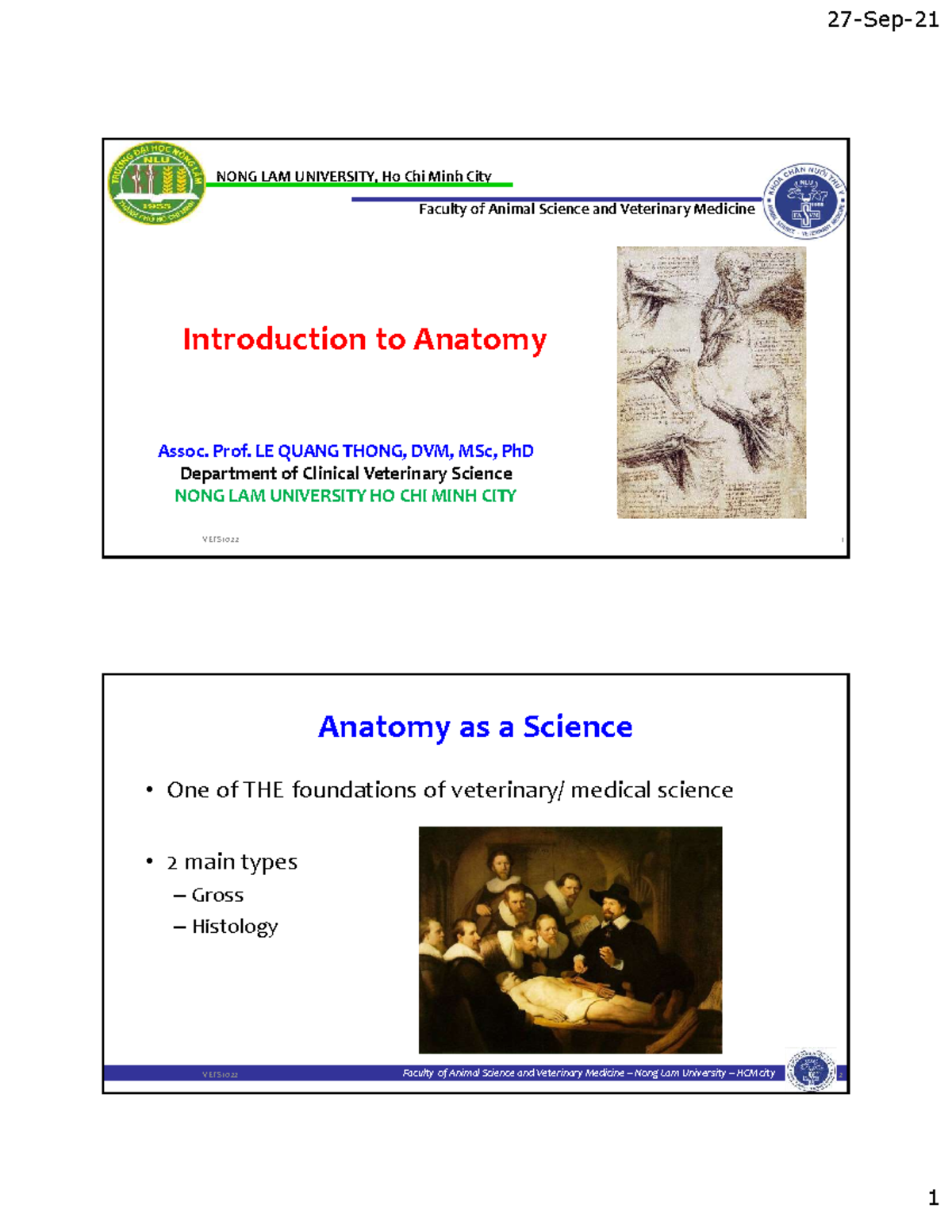 VETS1022: Introduction to Anatomy - Faculty of Animal Science - Studocu