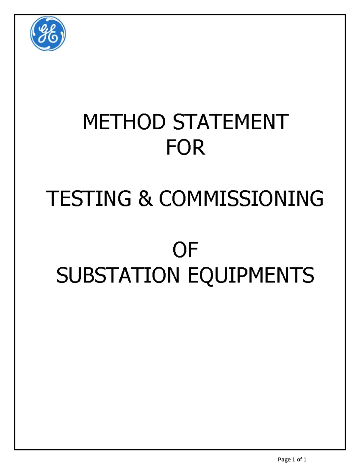 Method Statement for Testing & Commissioning of Substation Equipments ...