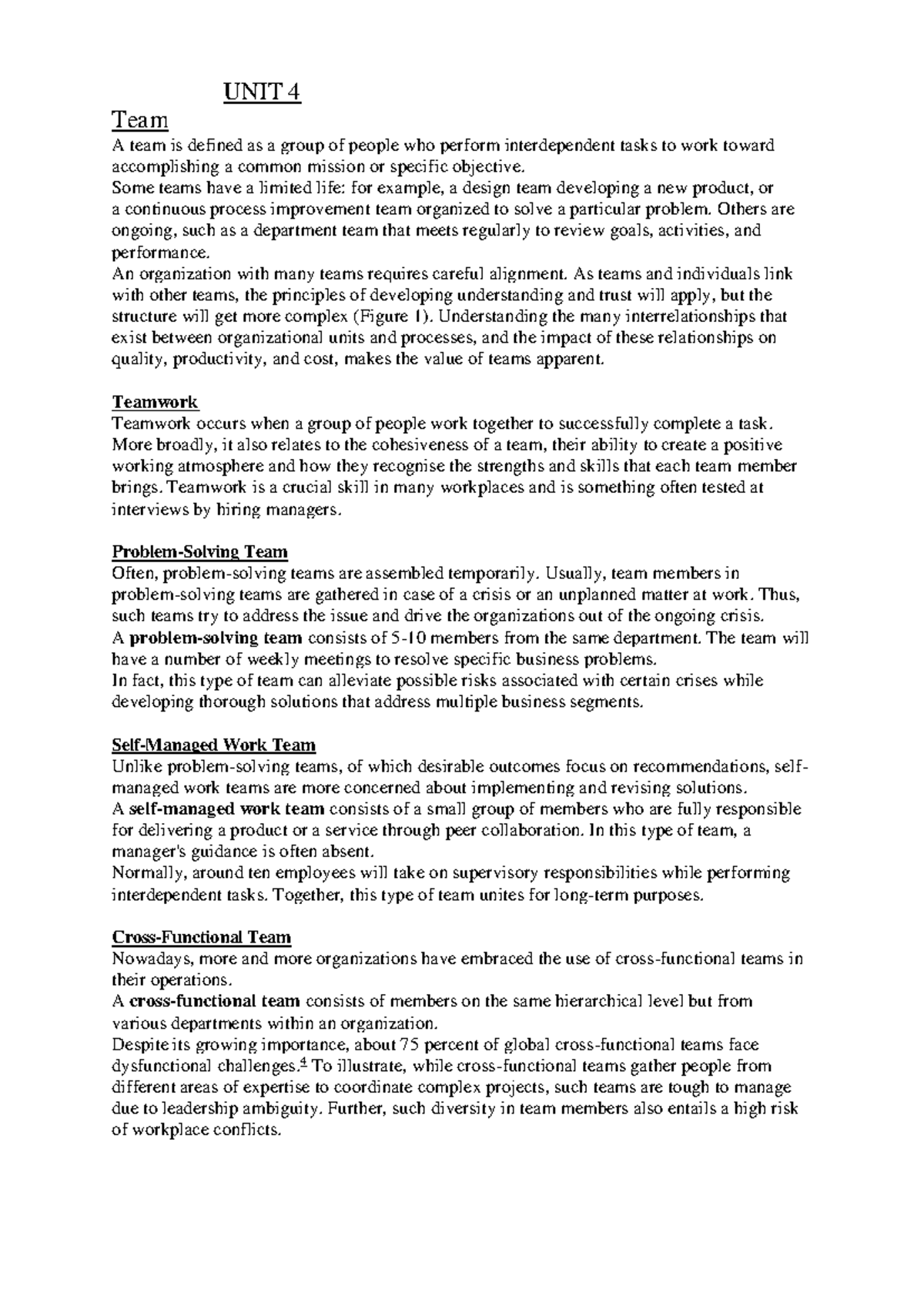 UNIT 4 OB - Team Dynamics and Organizational Change Notes - Studocu