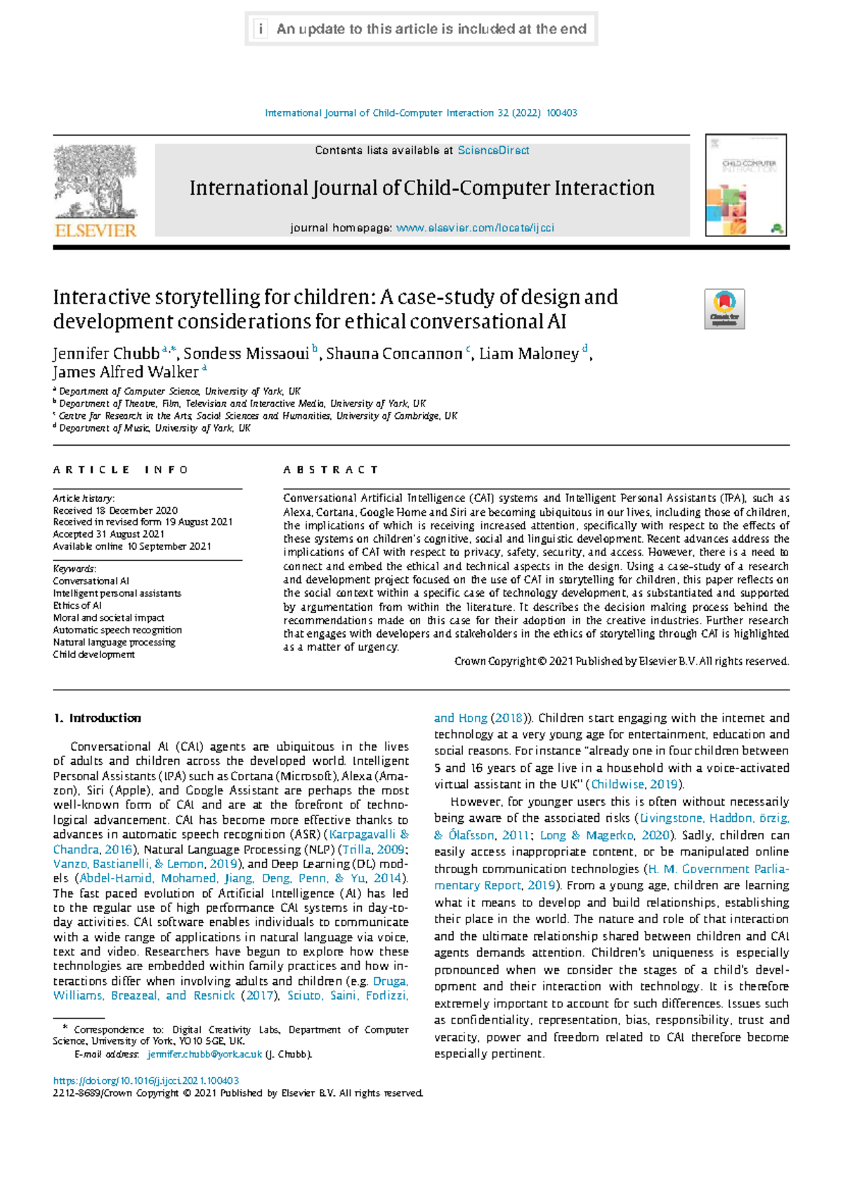 Interactive Storytelling for Children: Ethical Considerations in CAI ...