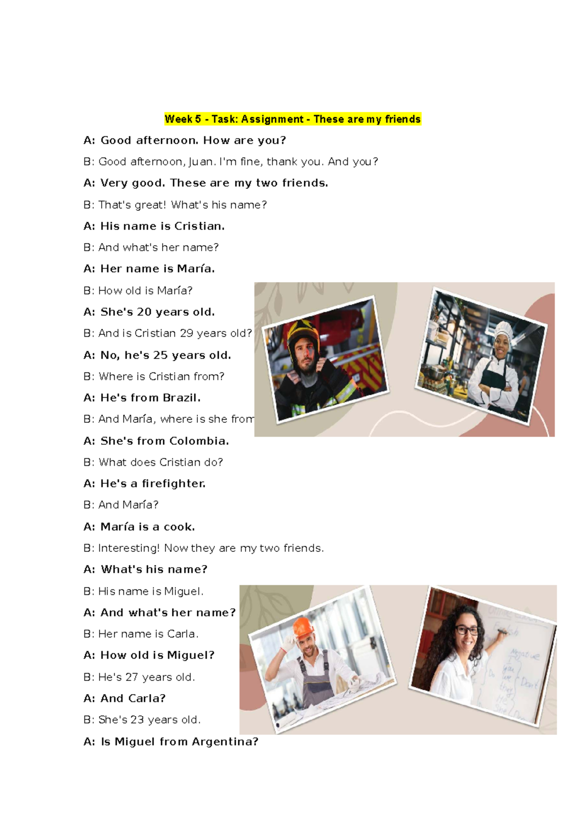 Week 5 Task: Assignment - Introducing My Friends - Studocu