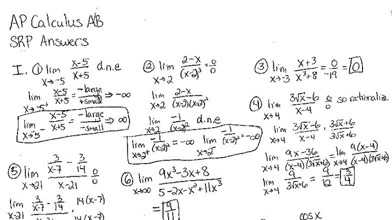 AP Calculus AB SRP Practice Problems Solutions - Studocu
