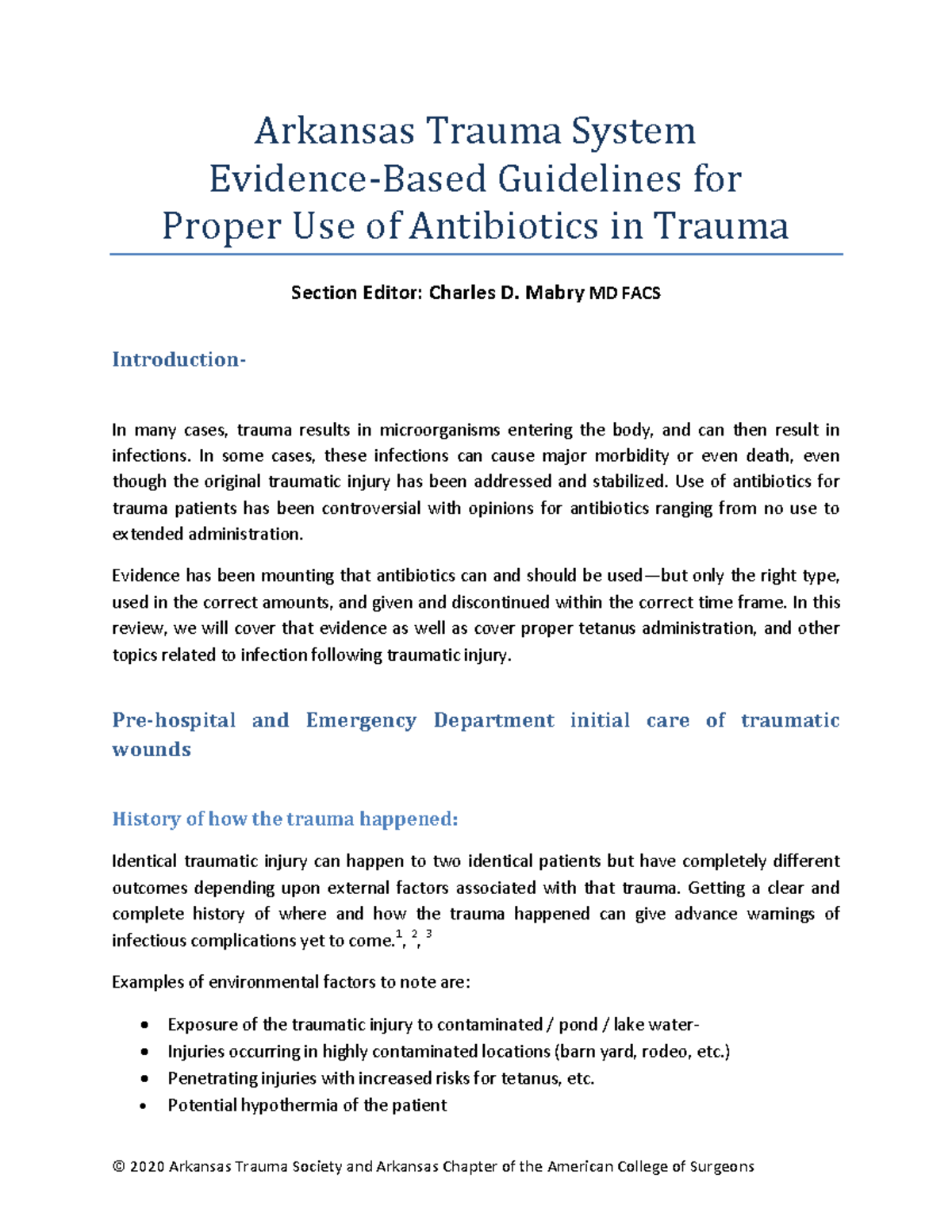 Arkansas Trauma System Guidelines: Evidence-Based Antibiotic Use in ...