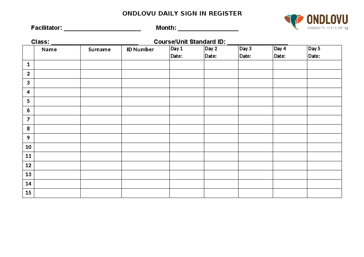 Attandance Register - Assignment for assessor course - Psych 320 ...