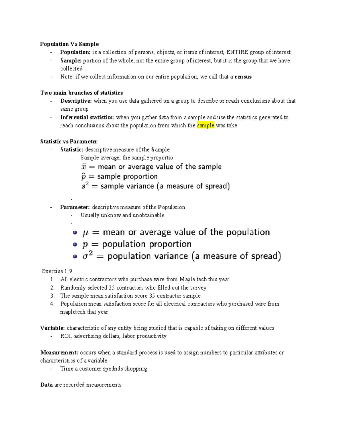Chapter 1: Understanding Population vs Sample in Statistics - Studocu