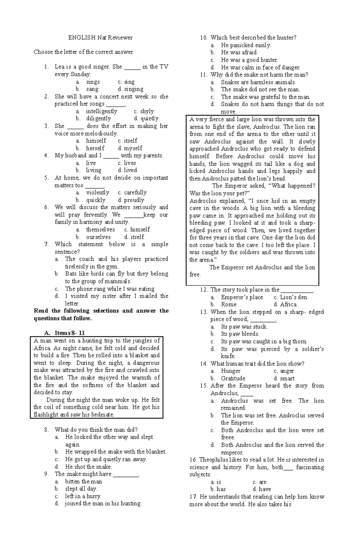 NAT 6 English Reviewer 1: Practice Questions and Examples - Studocu