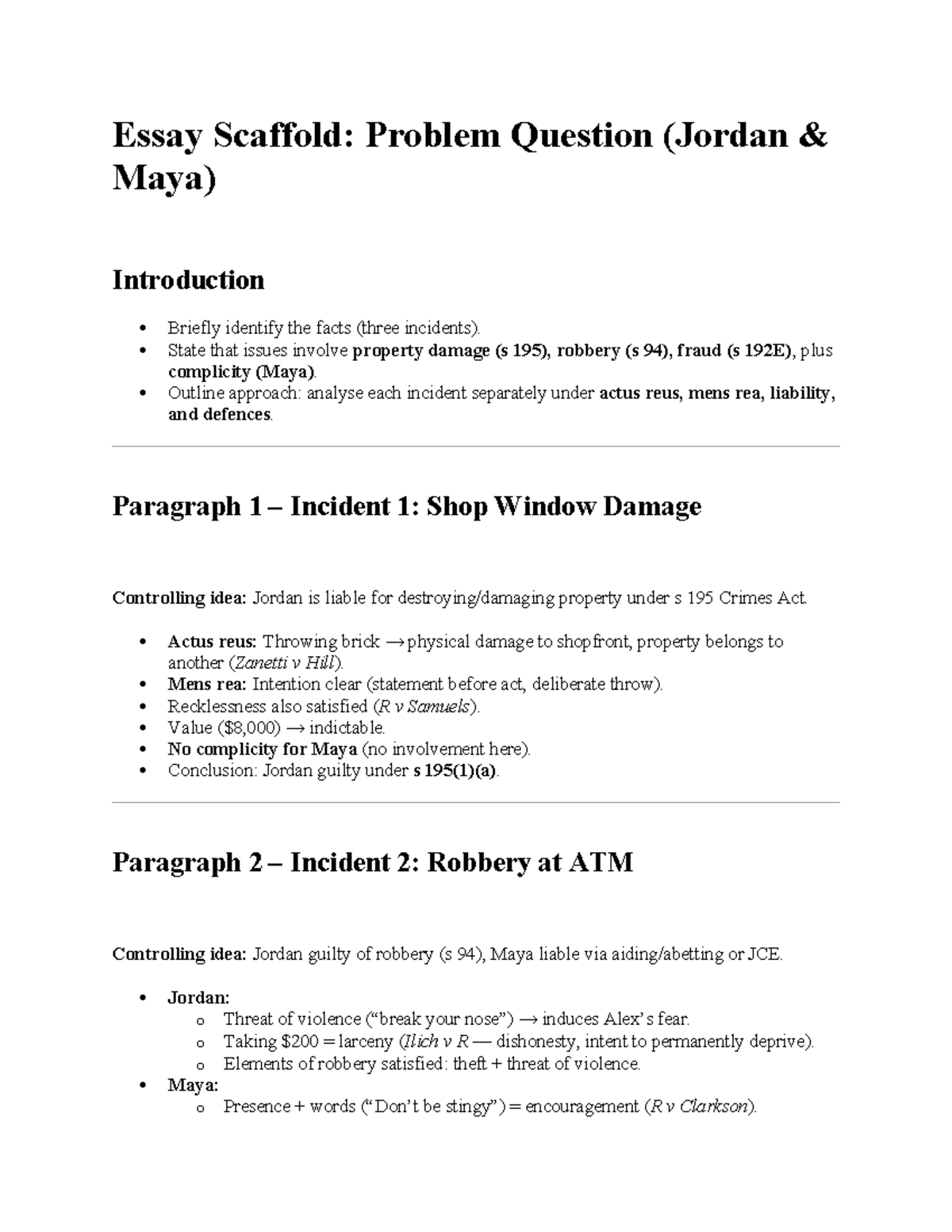 Essay Scaffold: Problem Question Analysis (LAW101) - Studocu