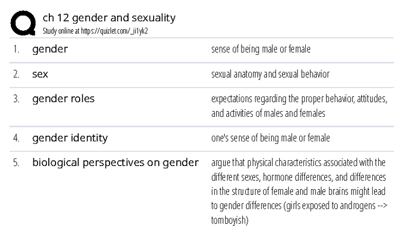 Chapter 12: Gender and Sexuality Overview Notes - Studocu