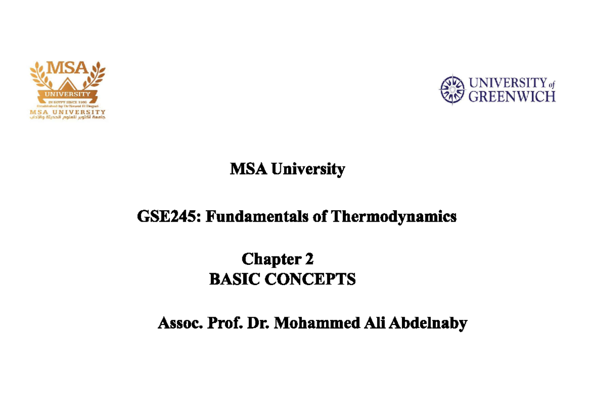GSE245: Thermodynamics 1 Chapter 2 - Understanding Basic Concepts - Studocu