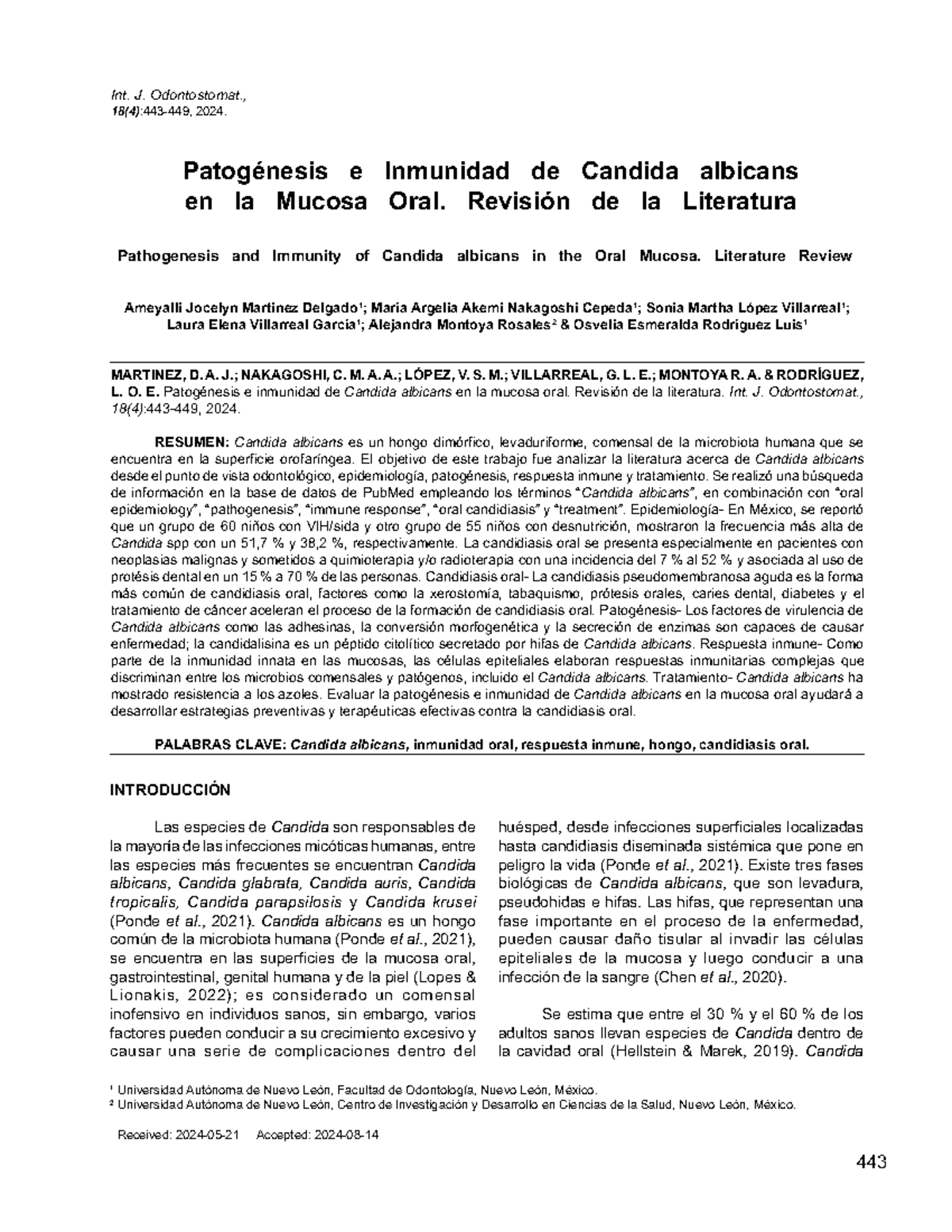 Patogénesis e Inmunidad de Candida albicans en la Mucosa Oral: Revisión ...