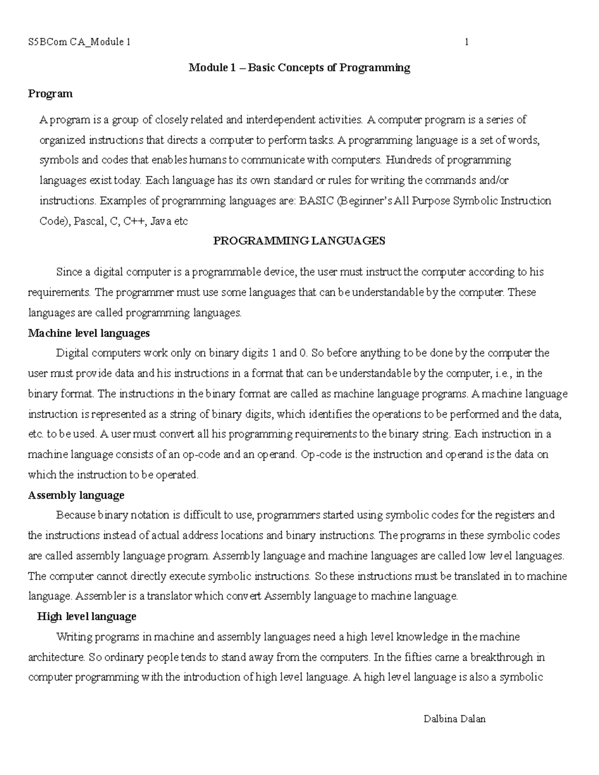 Unit 1 - C programming Notes - Module 1 – Basic Concepts of Programming ...