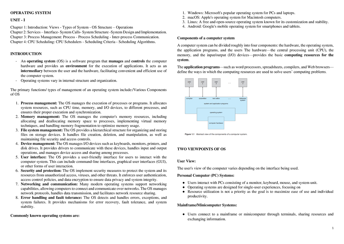 Operating Systems (OS) Comprehensive Notes and Concepts - Studocu