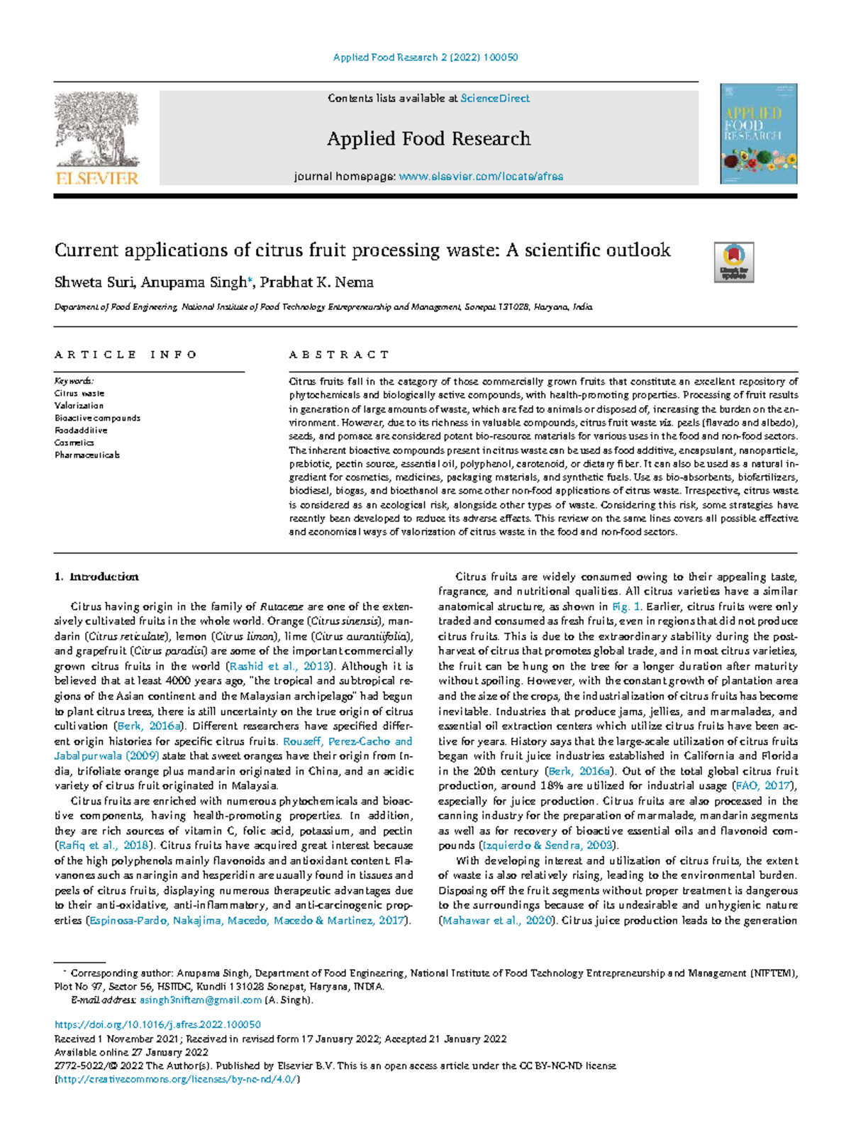 Current Applications of Citrus Waste in Food Research (AFR 2) - Studocu