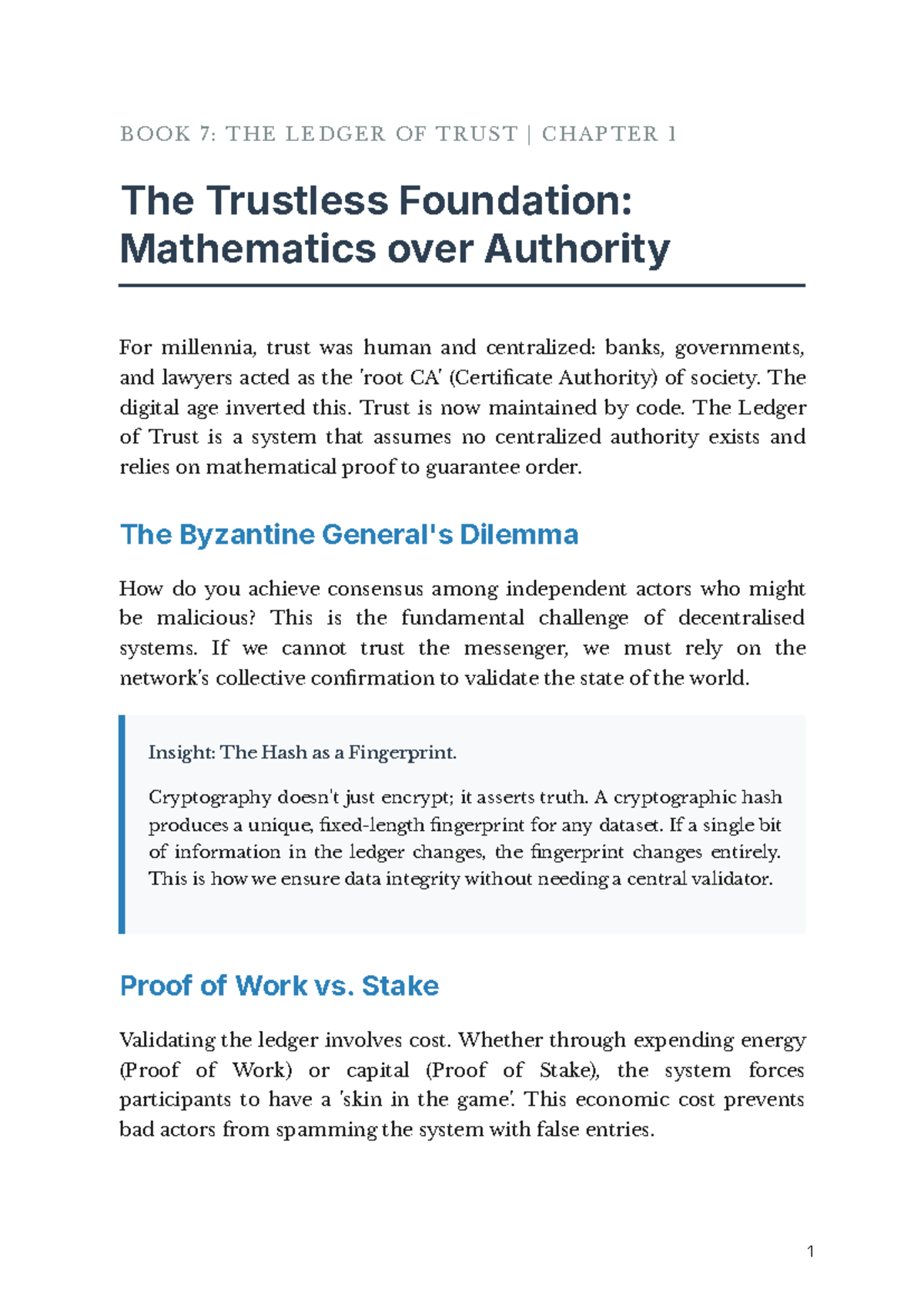 BOOK 7: LEDGER OF TRUST CH 1 - Trustless Foundation & Math - Studocu