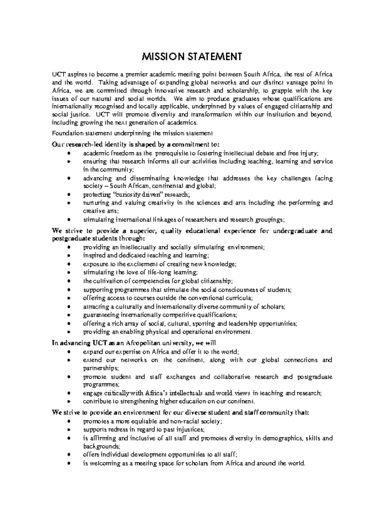 UCT EBE Undergraduate Handbook 2012: Mission and General Info - Studocu