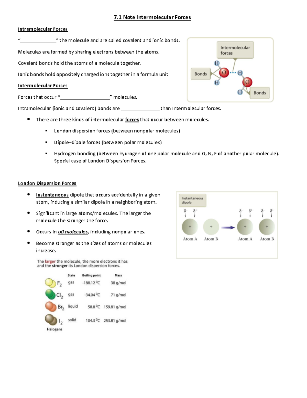 7.1 Notes Intermolecular Forces - 7 Note Intermolecular Forces ...