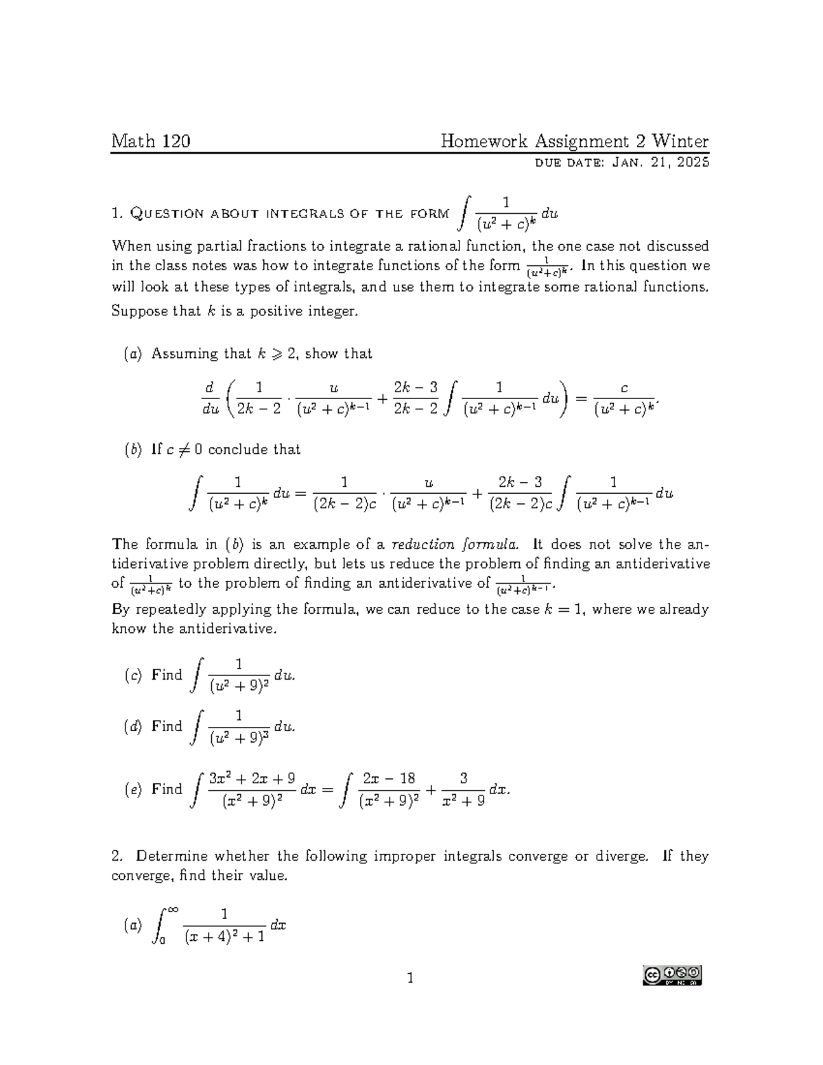 HW 2 Winter - Homework Assignment 2 - Math 120 Homework Assignment 2 ...