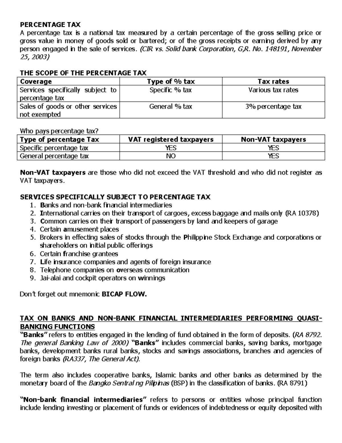 CHAP 5 - Detailed Overview of Percentage Tax and Banking Tax Rates ...