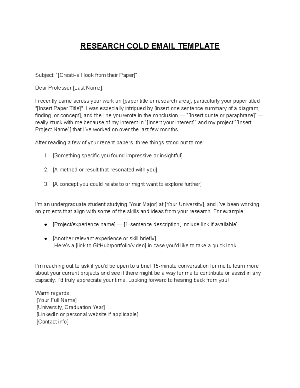 Research COLD Email Template for Academic Outreach - Studocu