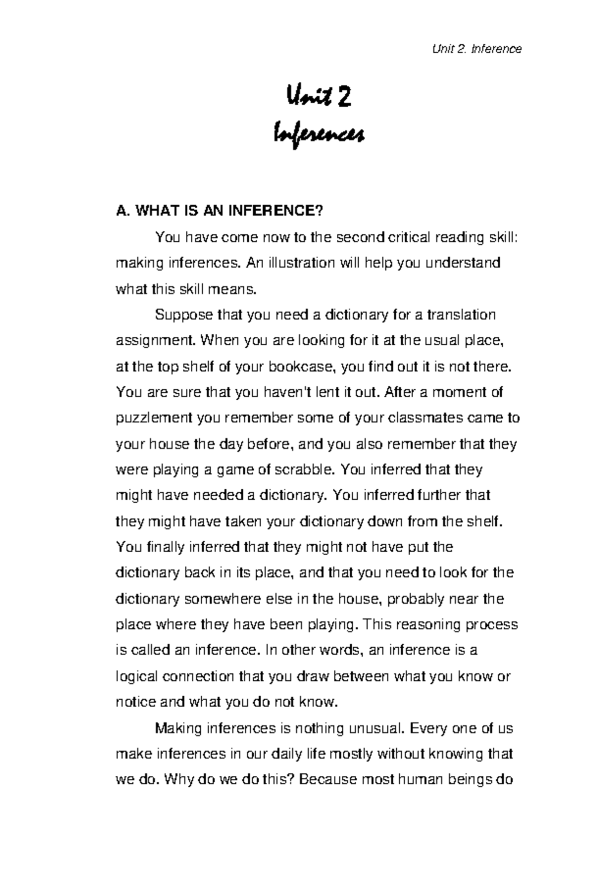 AR Unit 2: Understanding and Making Inferences - Studocu