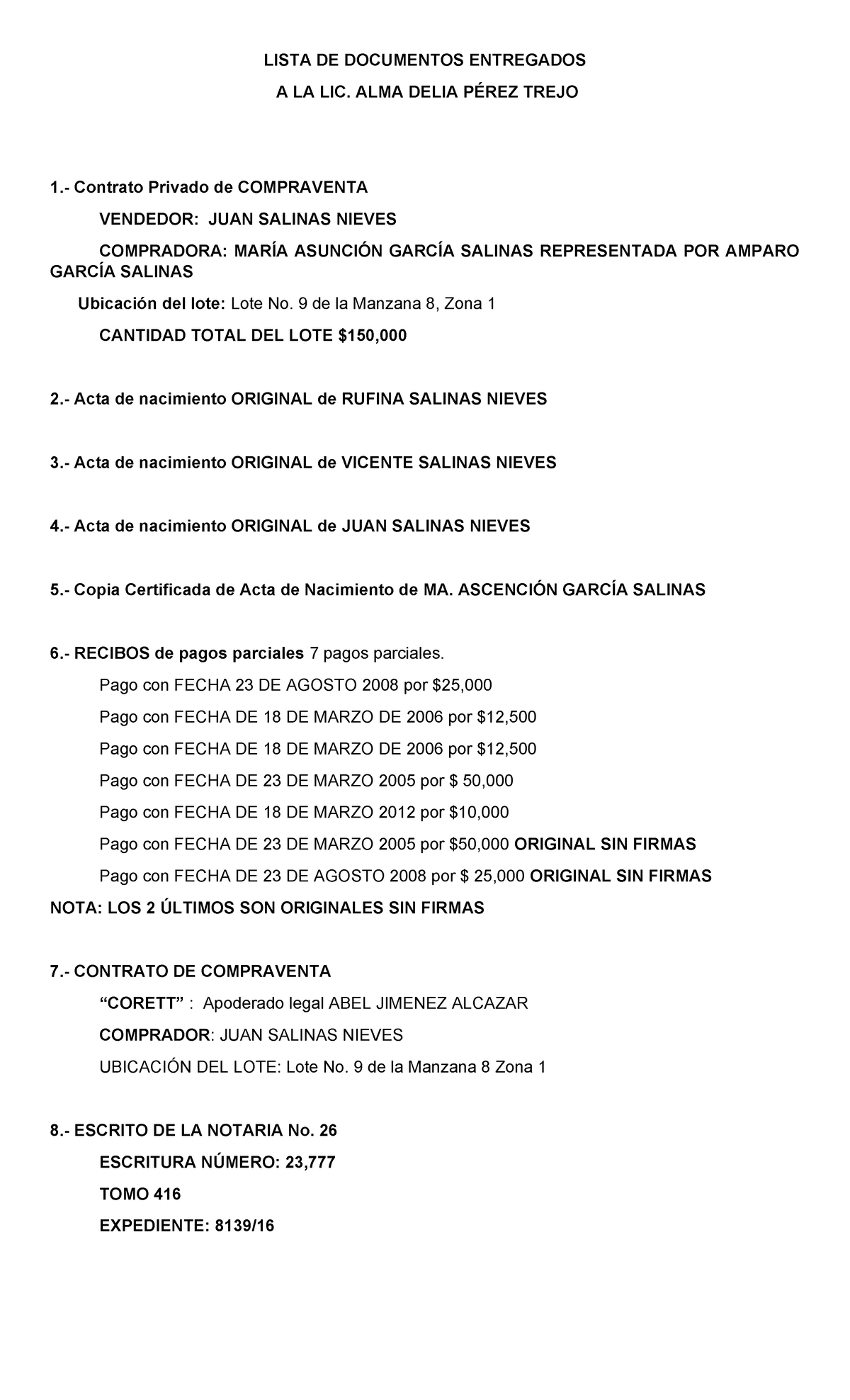 Lista de Documentos Entregados a Lic. Alma Delia Pérez Trejo - Studocu