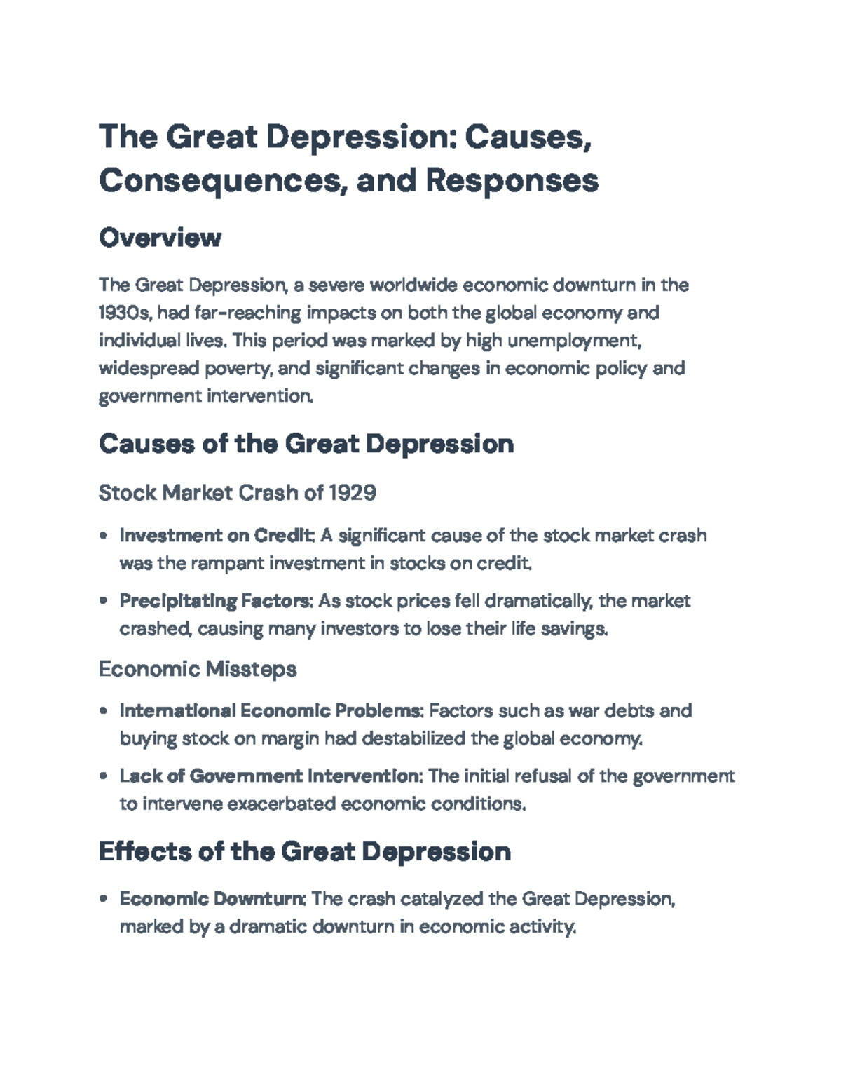 Great Depression: Causes, Effects, and the New Deal (HIST 101) - The ...