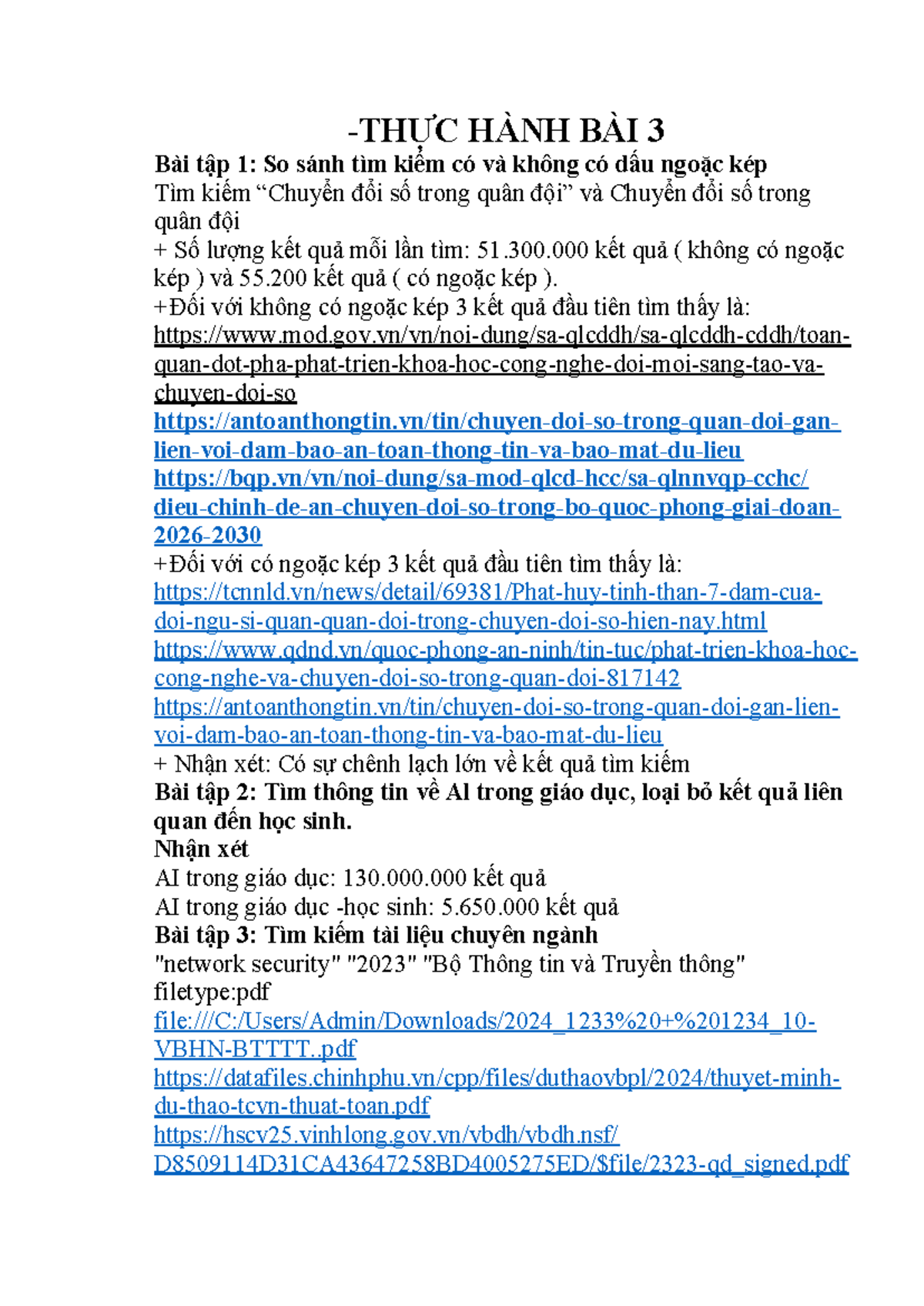 THỰC HÀNH BÀI 3 - So sánh Tìm Kiếm Có và Không Có Dấu Ngoặc Kép - Studocu