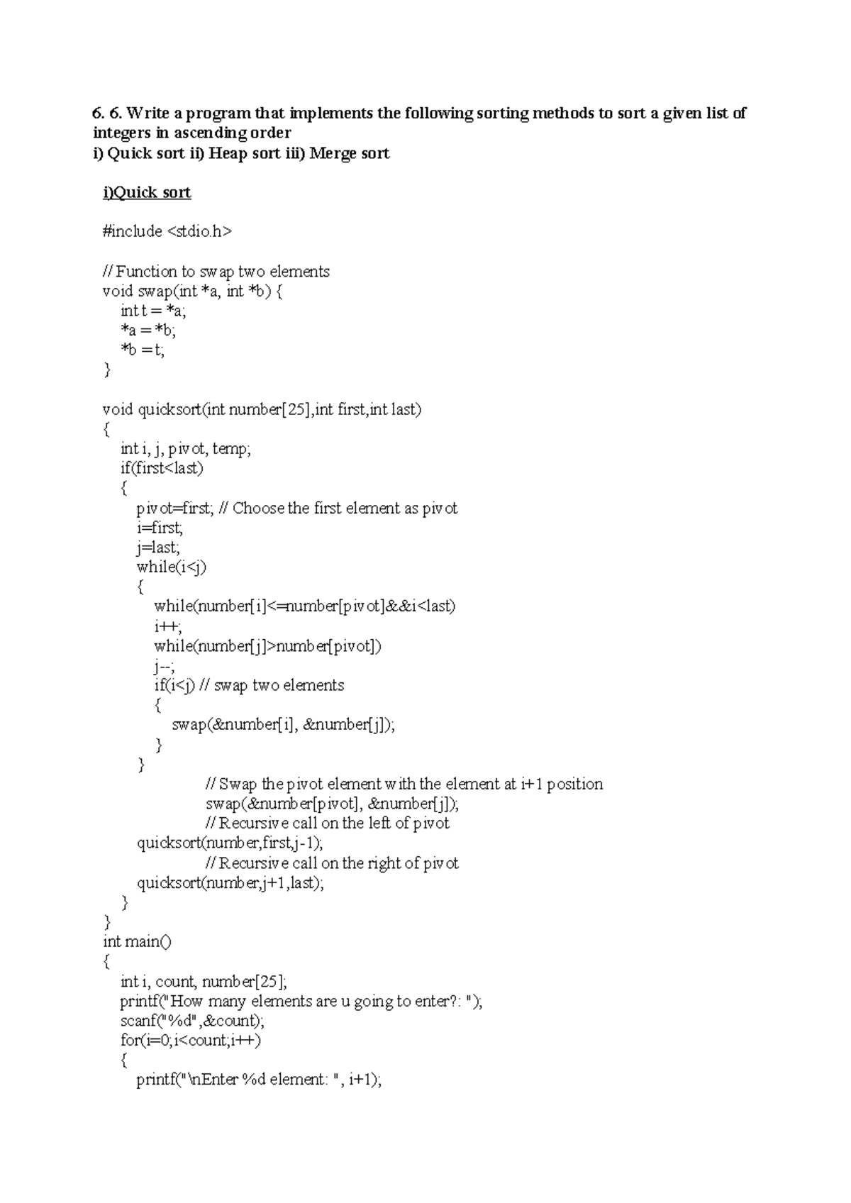 Data Structures Lab 6 to 10 Programs - Sorting & Tree Implementation ...