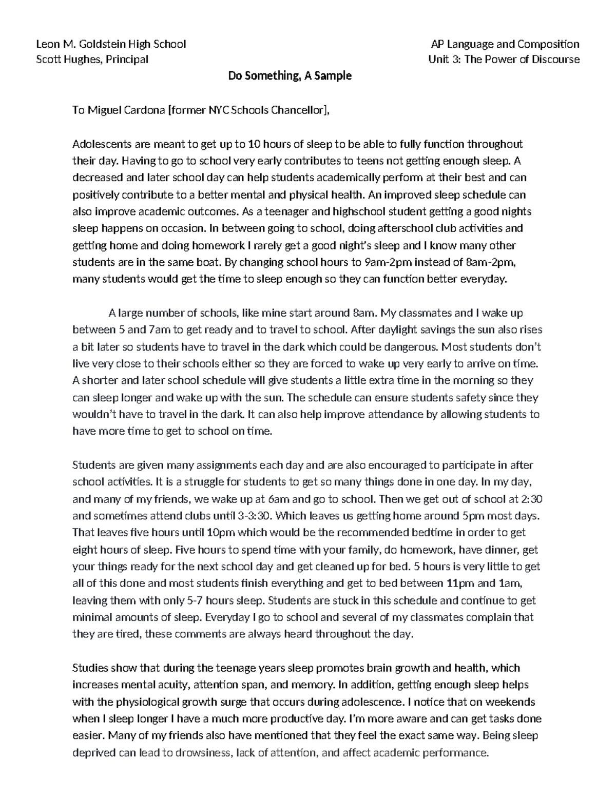 AP Lang & Comp Unit 3: The Impact of Sleep on Student Performance - Studocu