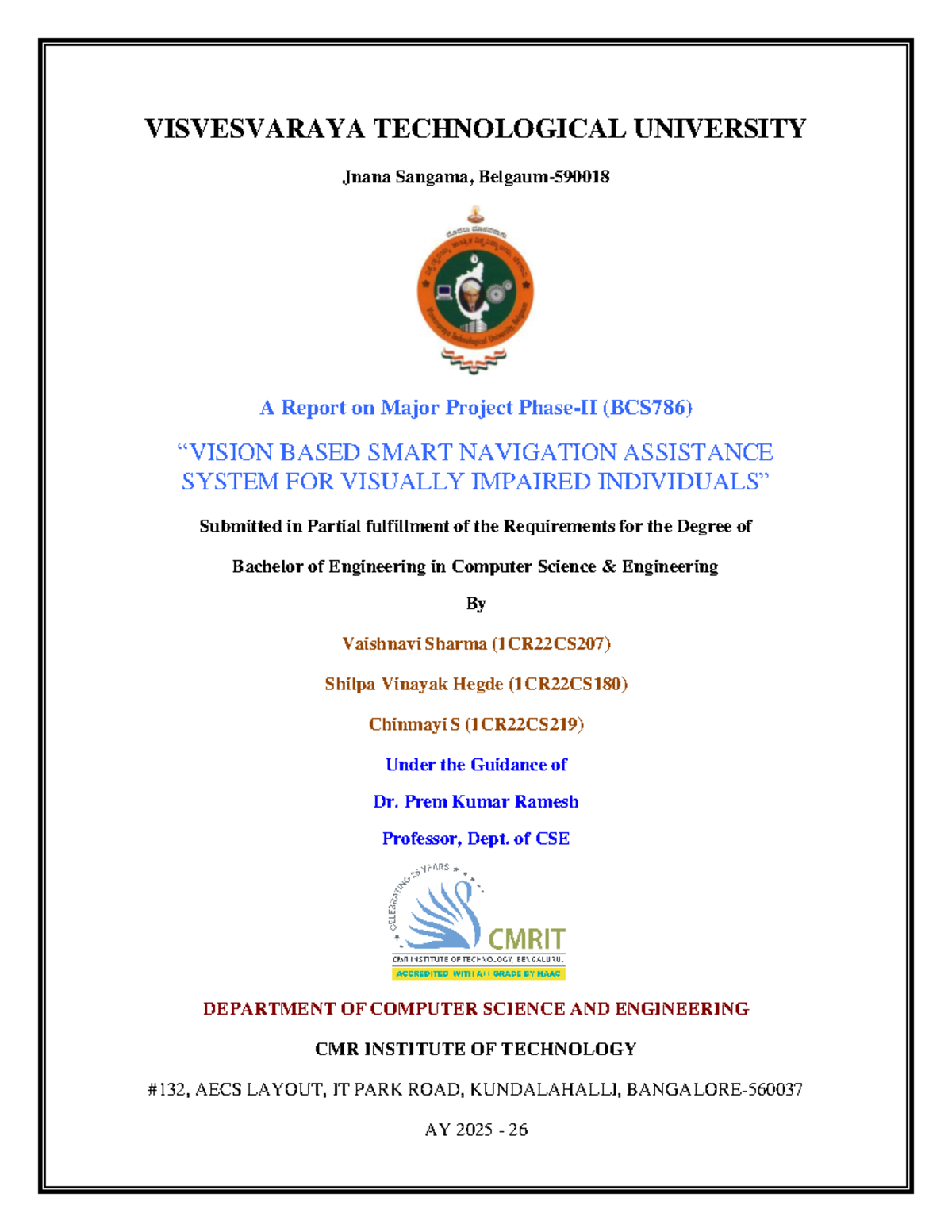 Smart Navigation Assistance System for Visually Impaired (BCS786) Final ...