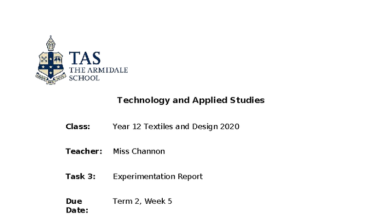 Task 3 HSC T&D: Experimentation Report for Year 12 Textiles - Studocu