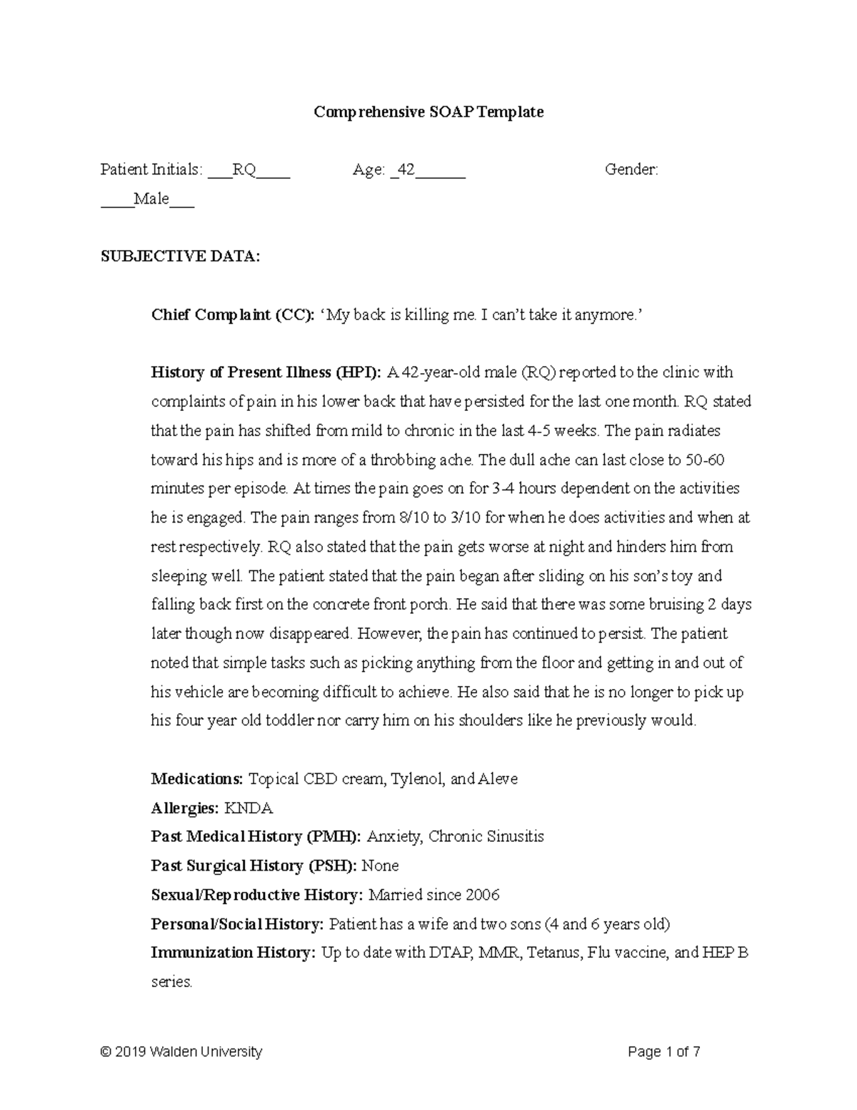 NURS 6512 Comprehensive SOAP Template for Musculoskeletal Assessment ...
