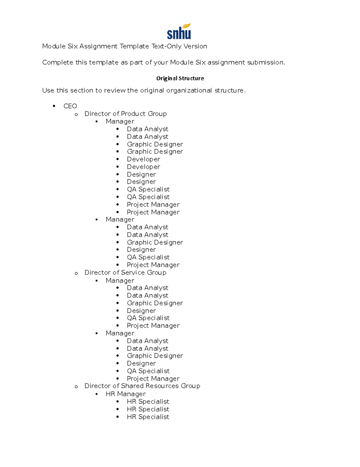 BUS 210 Module Six Organizational Structure Assignment - Studocu