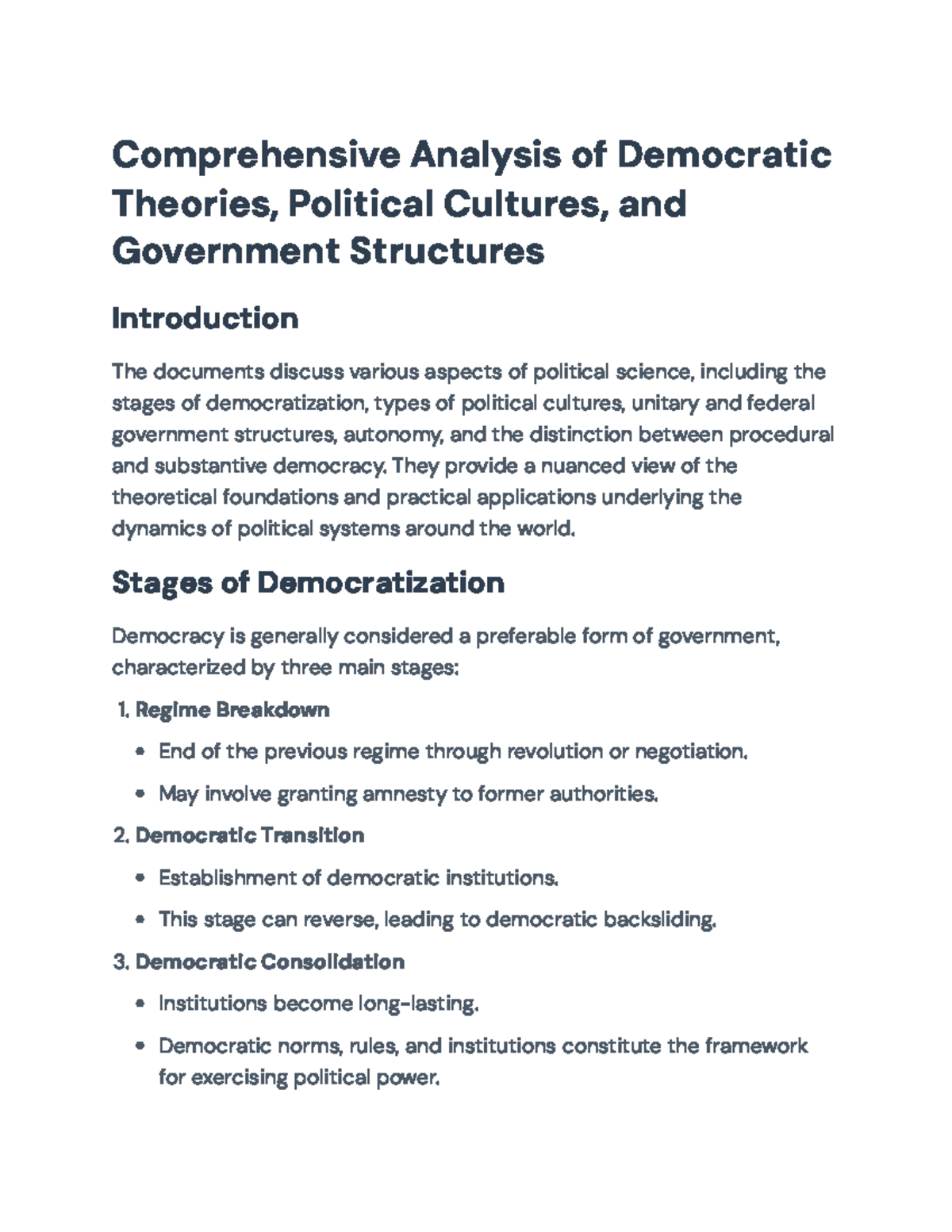 Comprehensive Study of Democratic Theories & Gov Structures (POL 101 ...