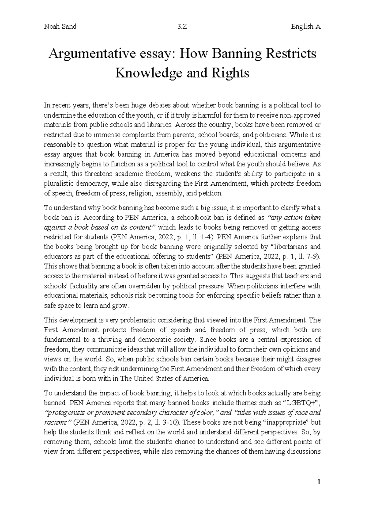 3.Z English A Argumentative Essay: The Political Tool of Book Banning ...