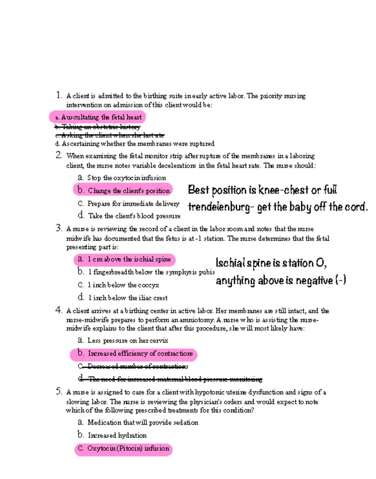 Unit 4 - Intrapartum & Postpartum Practice Questions for Nursing ...