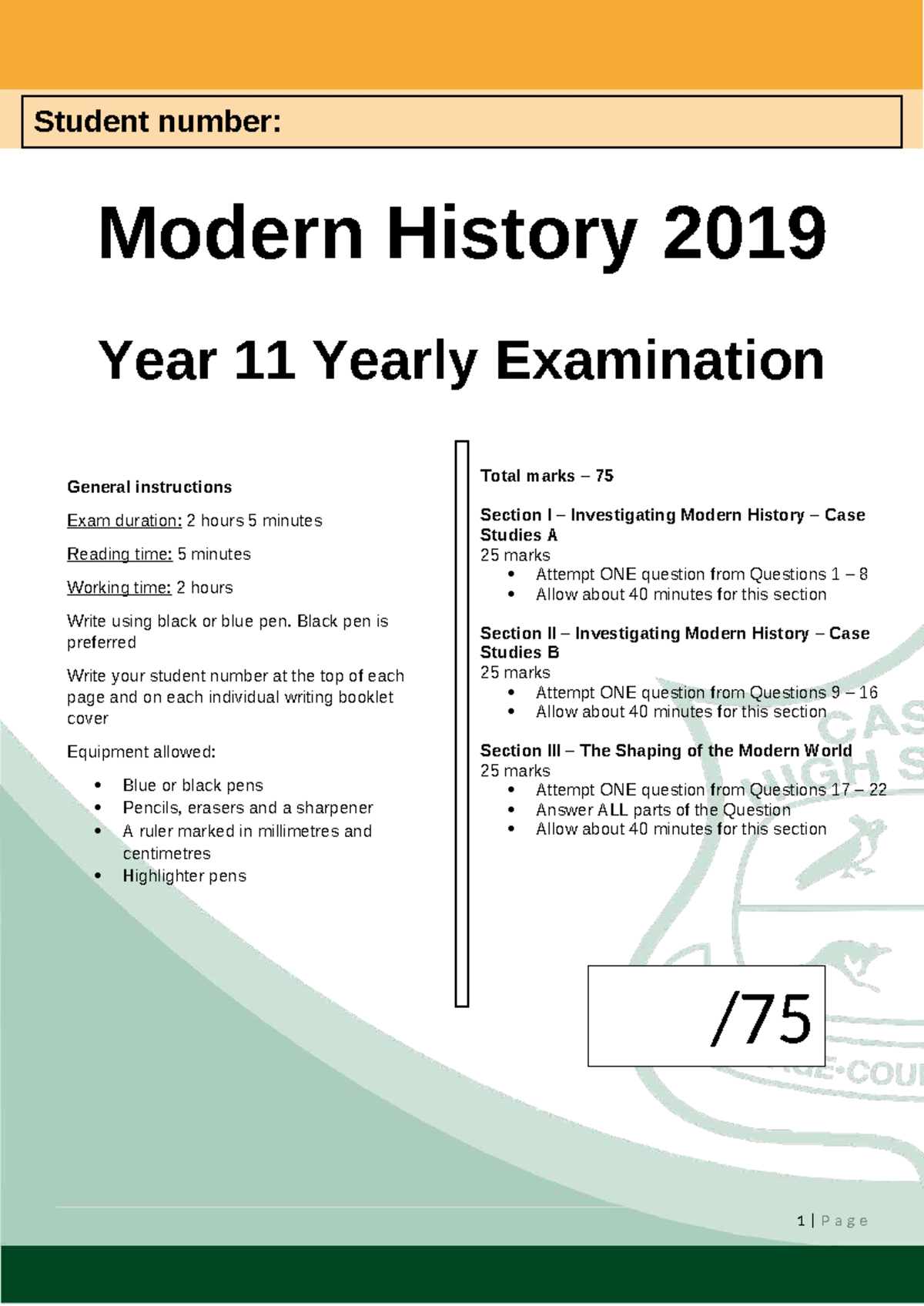 Year 11 Modern History Preliminary Exam 2019: Key Case Studies Guide ...