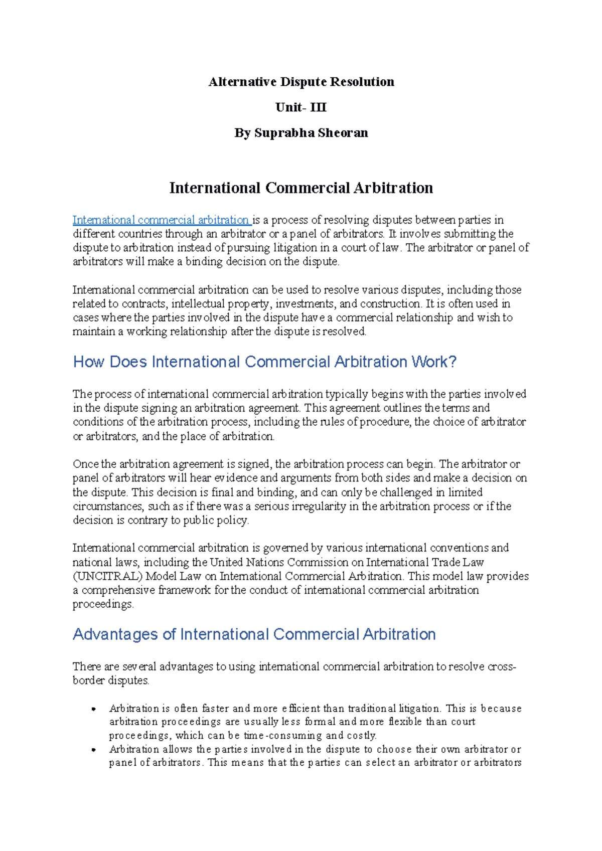 ADR unit 4 - Notes - Alternative Dispute Resolution Unit- III By ...
