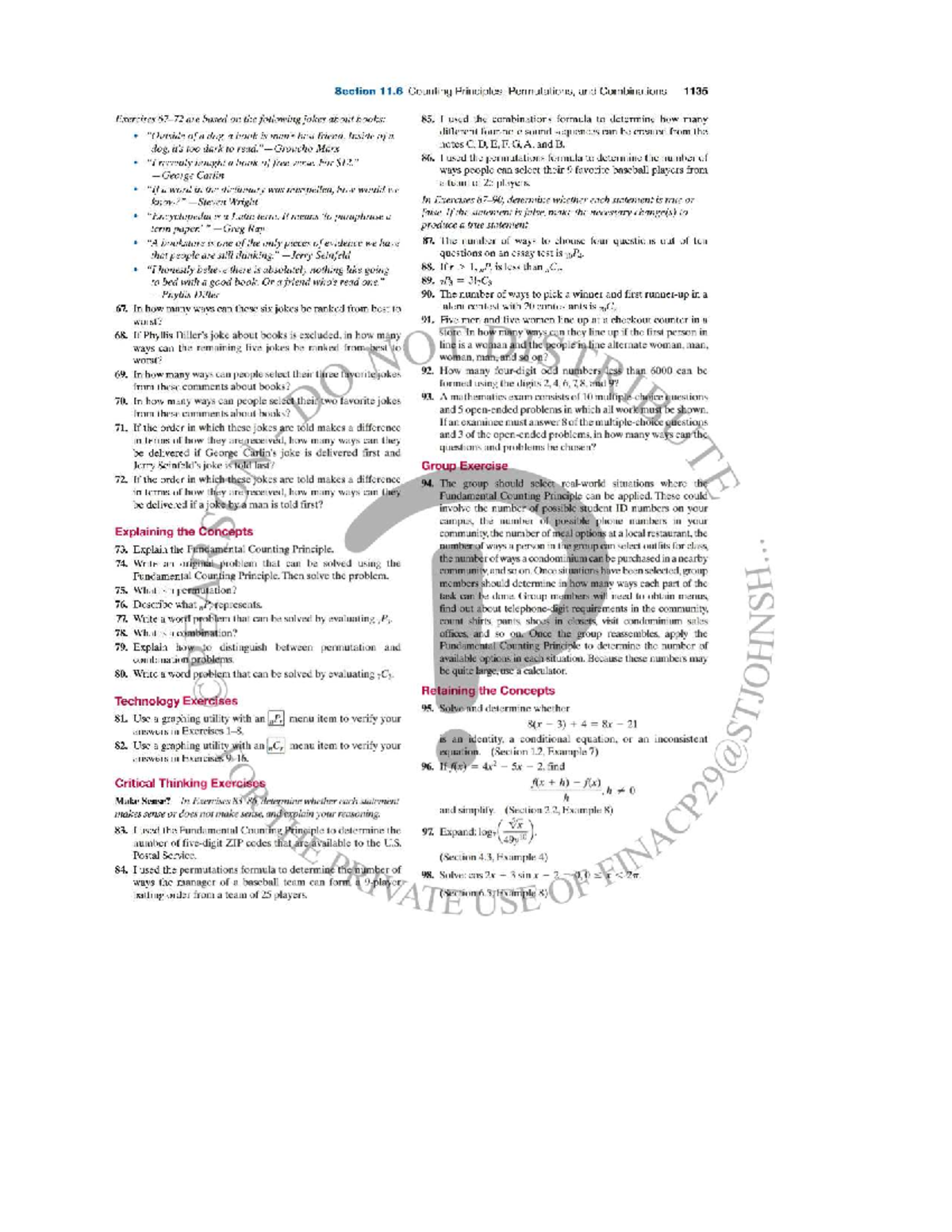 Final Exam Review: Counting Principles, Permutations & Combinations (Course - Studocu