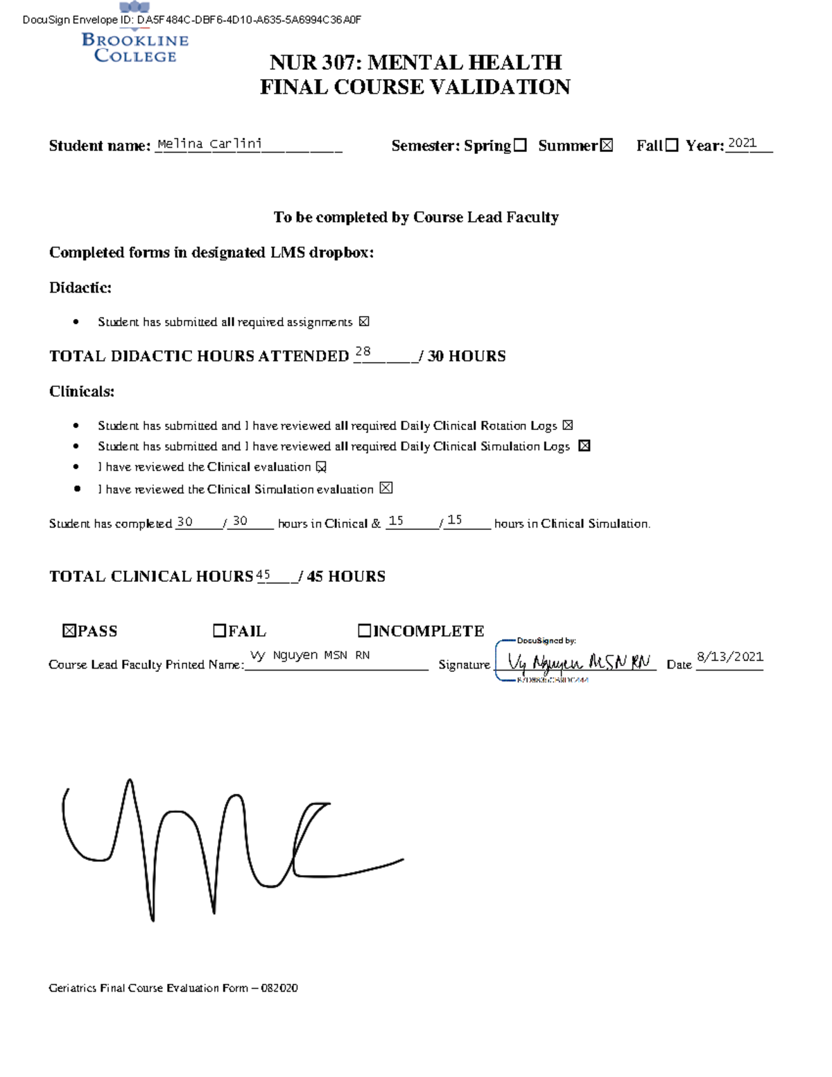 NUR 307 Mental Health Course Validation Form - NUR 30 7: MENTAL HEALTH ...