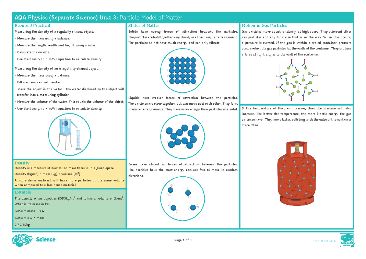 P3 - Particle Model - Knowledge organiser - Required Practical ...