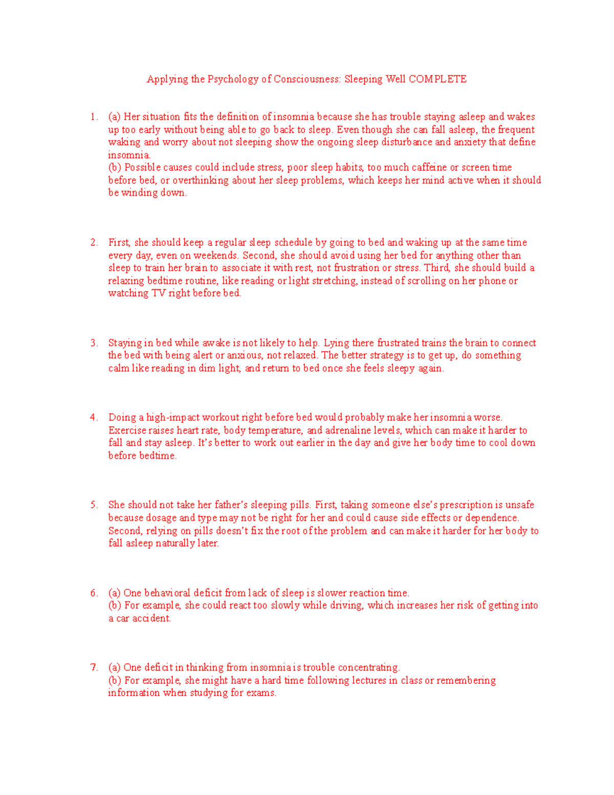 Applying Psychology of Consciousness: Sleep & Insomnia Strategies - Studocu