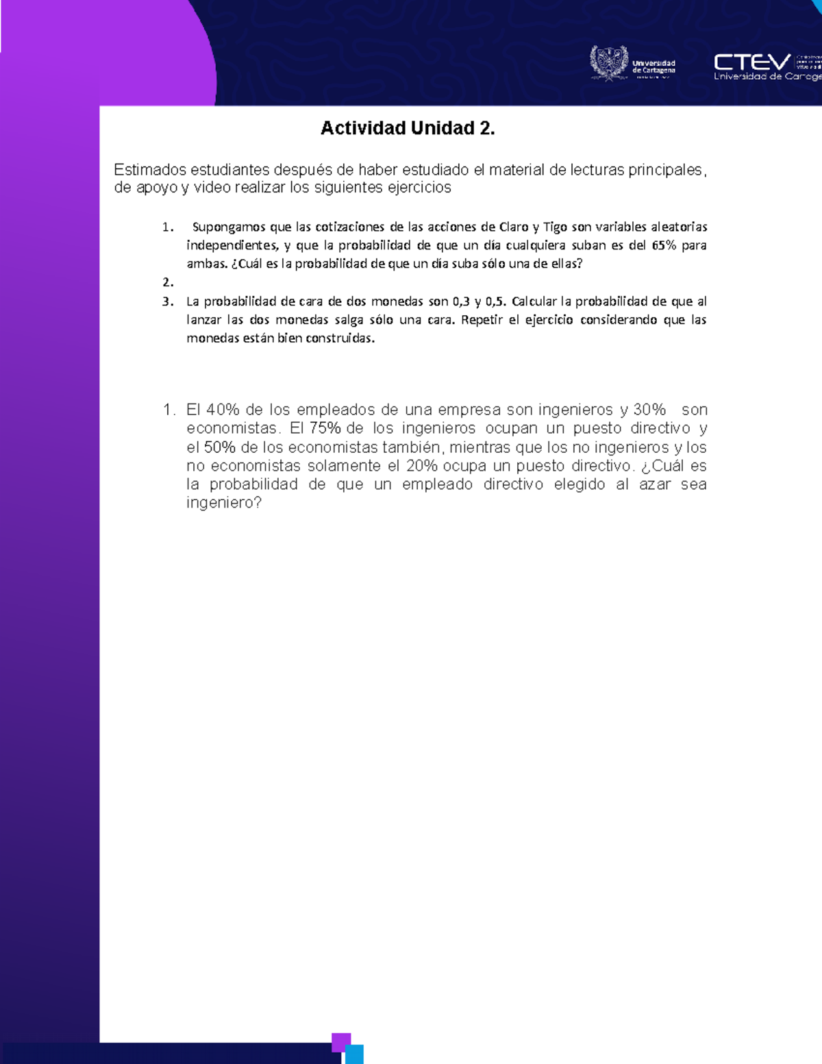 Actividad Unidad 2 - 11324 - Actividad Unidad 2. Estimados estudiantes ...