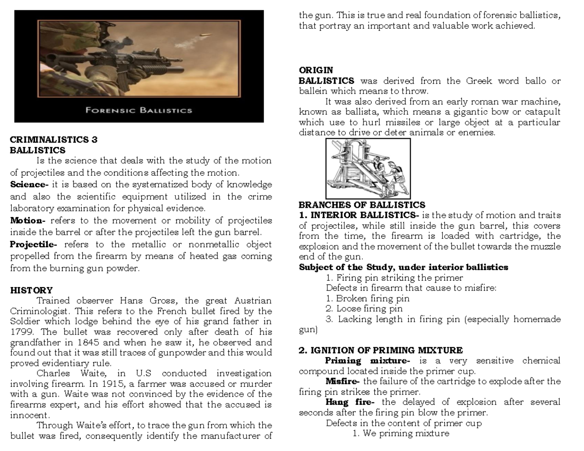 Forensic Ballistics Overview: CRIMINALISTICS 3 Module Insights - Studocu