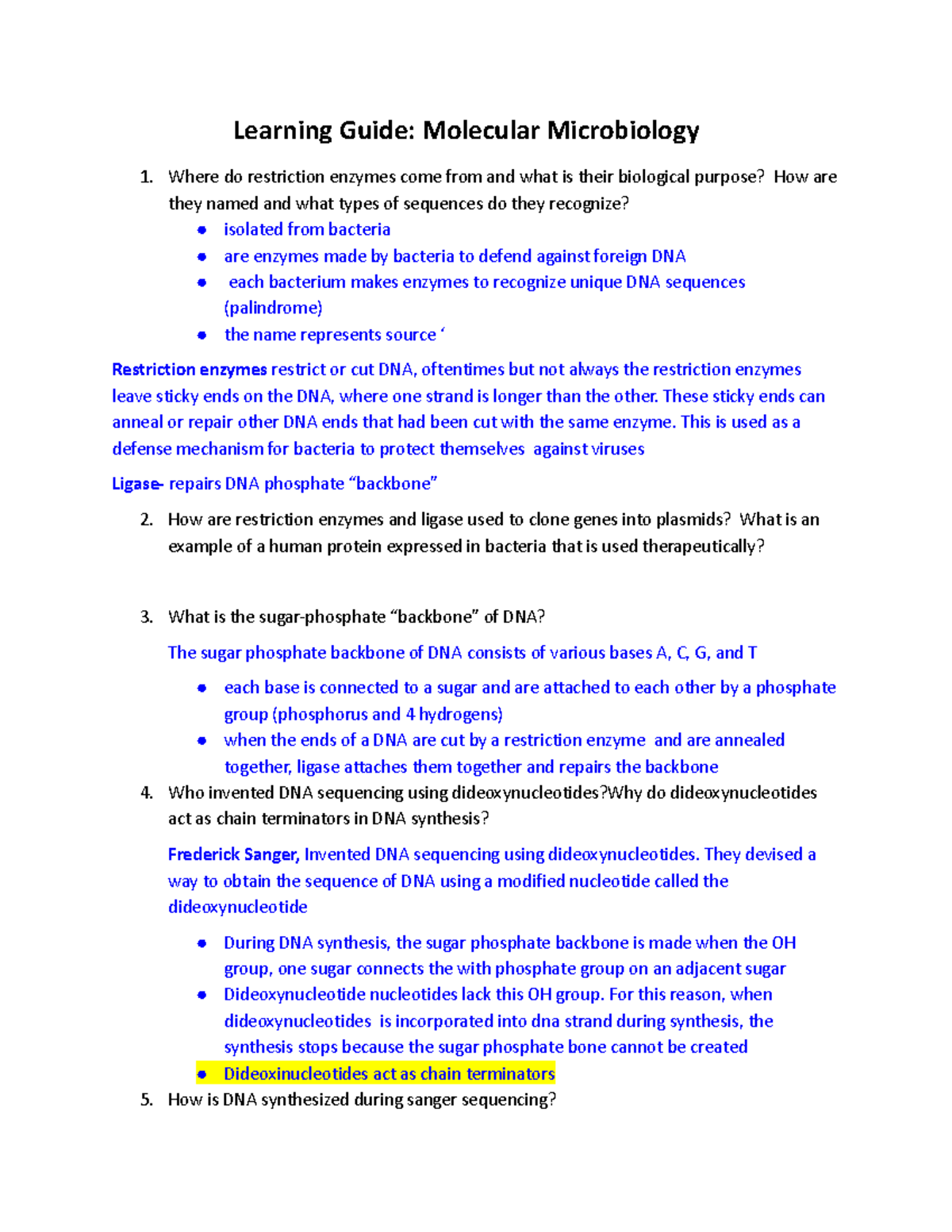 Molecular Microbiology Learning Guide: Restriction Enzymes & DNA ...